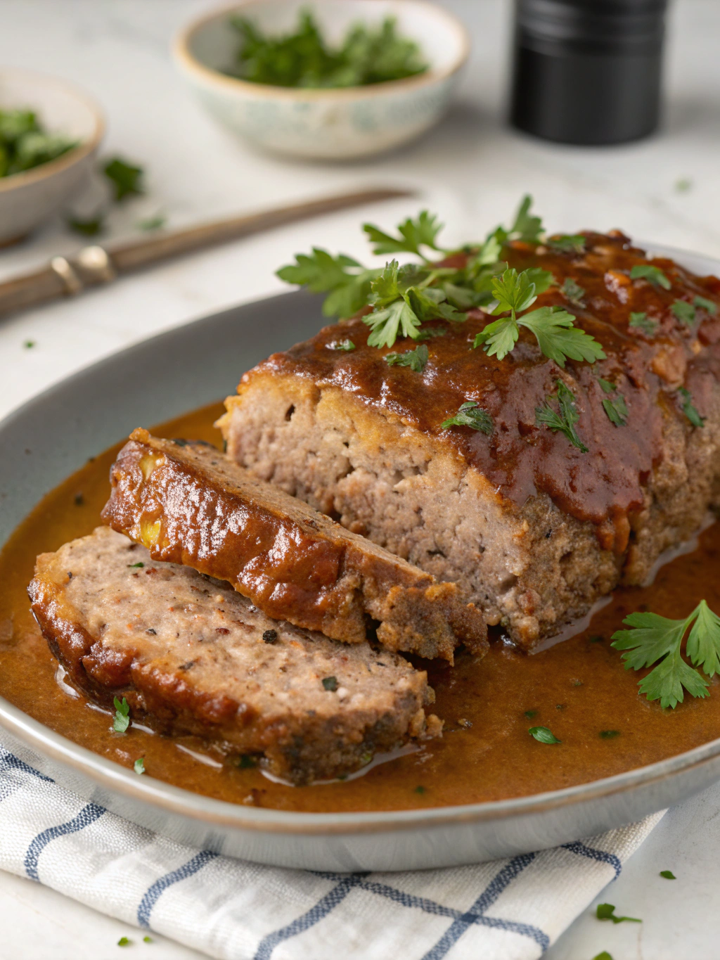 Juicy Meatloaf With Brown Gravy